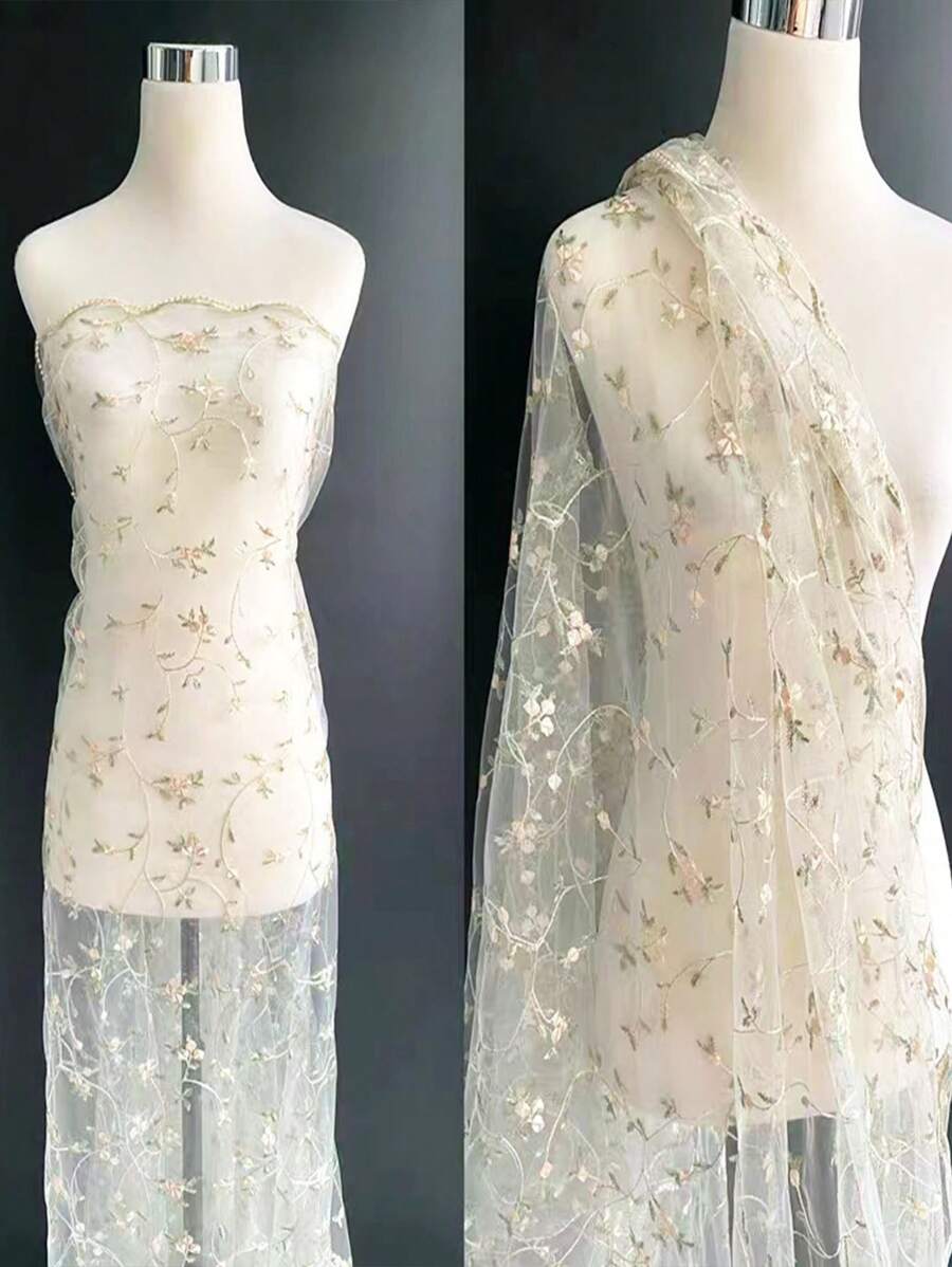 3D Embroidered Floral Pattern Tulle Fabric, Lace Fabric For DIY Dress ...