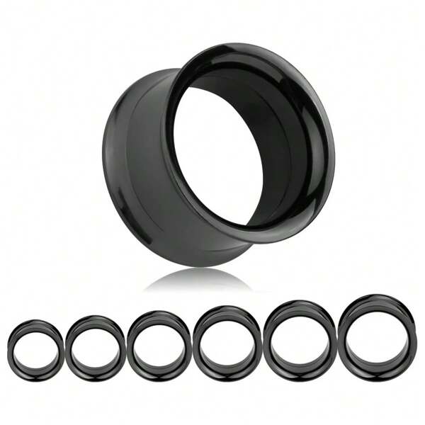 1pair Minimalist Stainless Steel Black Internal Tooth Ear Gauges Plugs ...