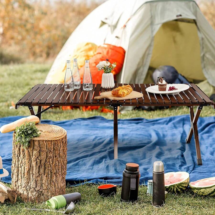 Folding Wooden Camping Table, Portable Picnic Table With Carry Bag ...