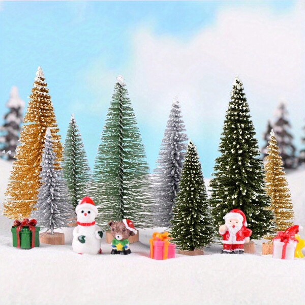 8pcs Pine Needle Christmas Tree Miniature Garden Decoration, Little ...