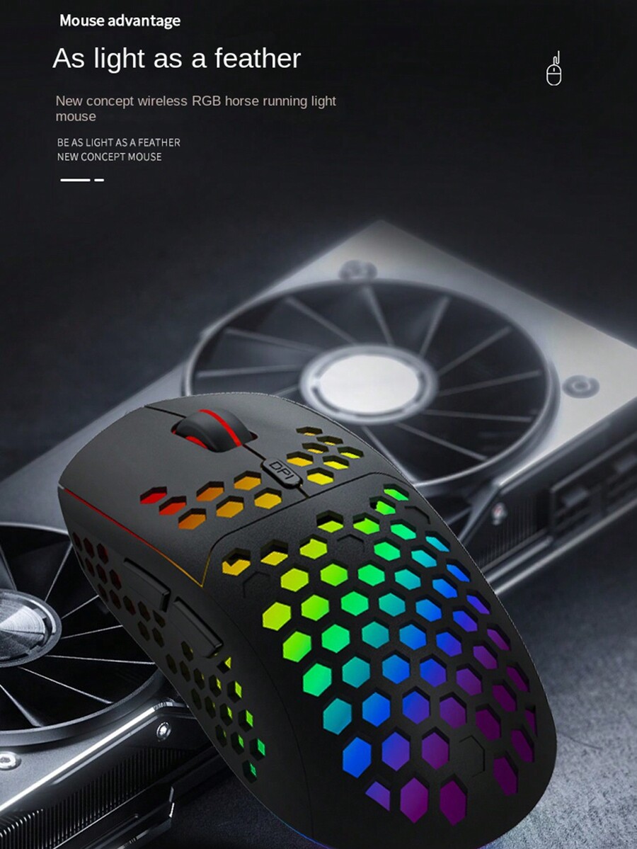 Mouse Sem Fio Leve com 3200DPI, Conectividade 2.4G e Iluminação RGB de ...