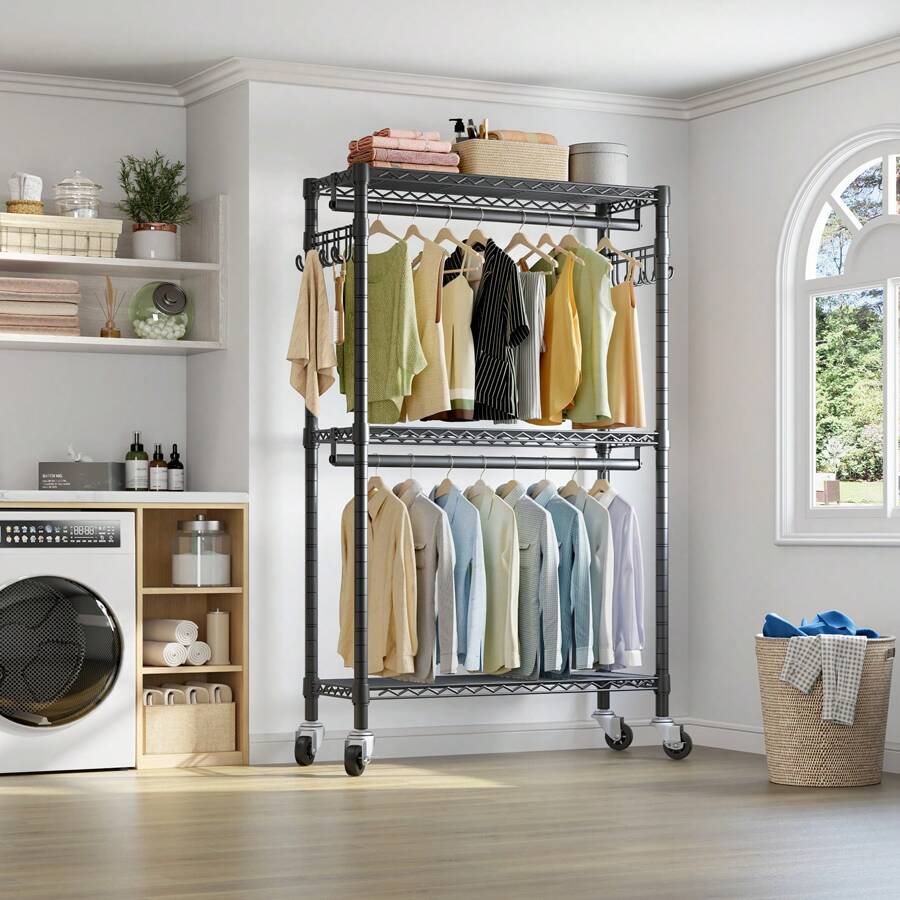 VIPEK V12 Medium Heavy Duty Rolling Garment Rack 3 Tiers Adjustable ...