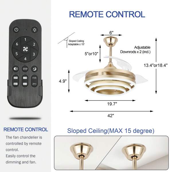 Oaks Aura 42-Inch Ceiling Fan with Adjustable LED Light Kit, Ceiling ...