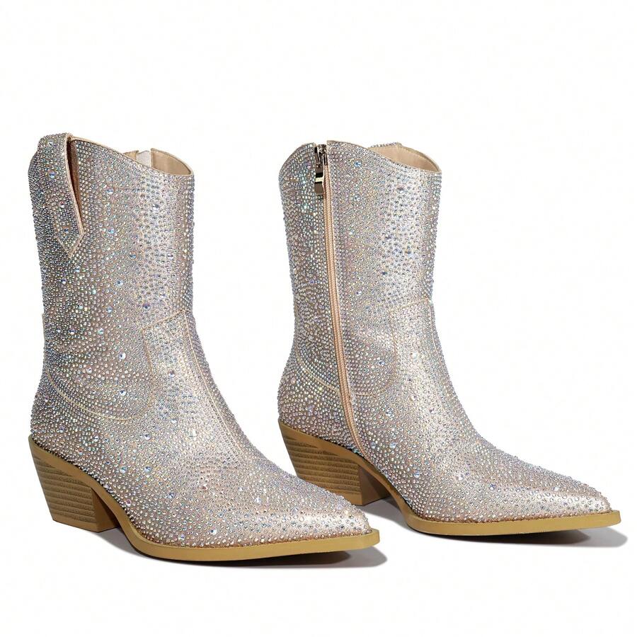 ISNOM Rhinestone Cowboy Boots For Women, Sparkly Cowgirl Boots With ...