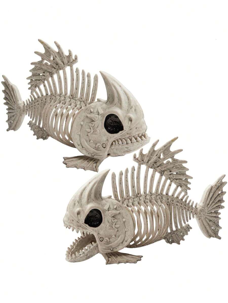 JOYIN 2 PCS 9.5” Halloween Pose-N-Stay Fish Skeleton Animal Plastic ...
