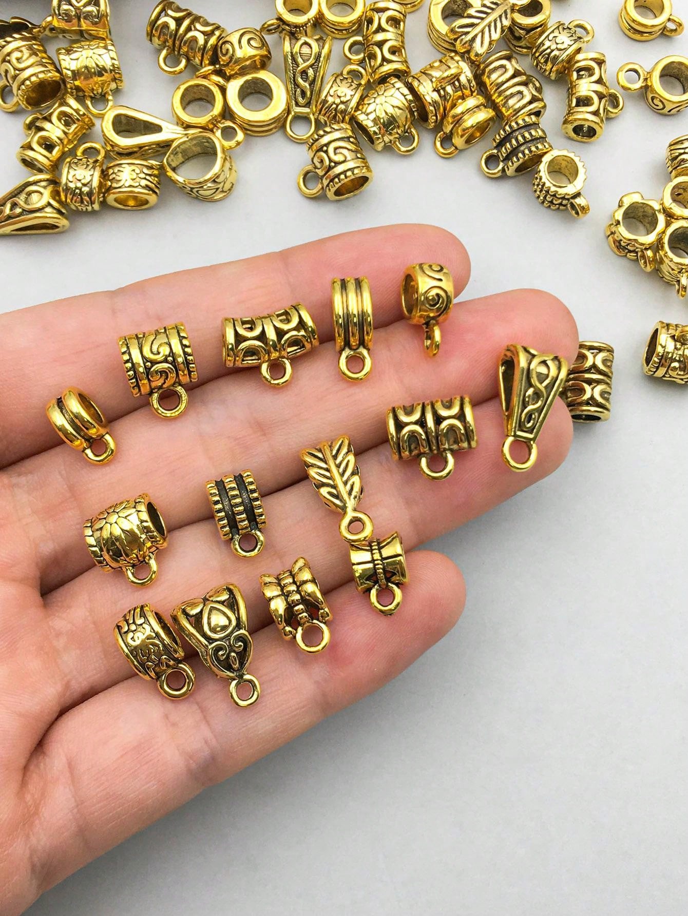 1 Pack Antique Gold Alloy Bail Beads DIY Pendant Charms For Bracelet ...