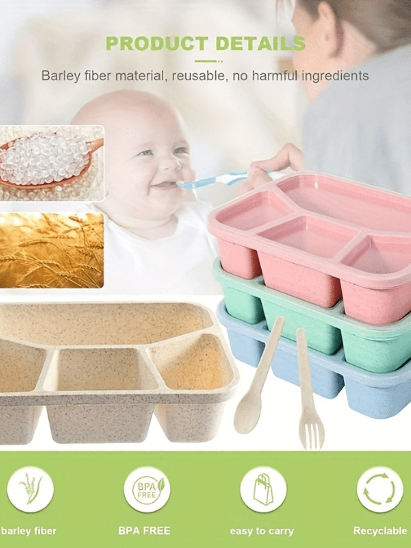 4 Grids Bento Box Student Meal Box, Microwave Heating Divided Grids ...