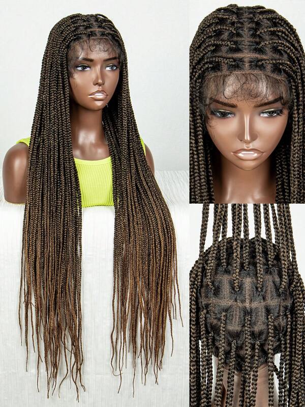 36 inch Full Lace Front Knotless Box Braided Wigs Half Back Double Lace ...