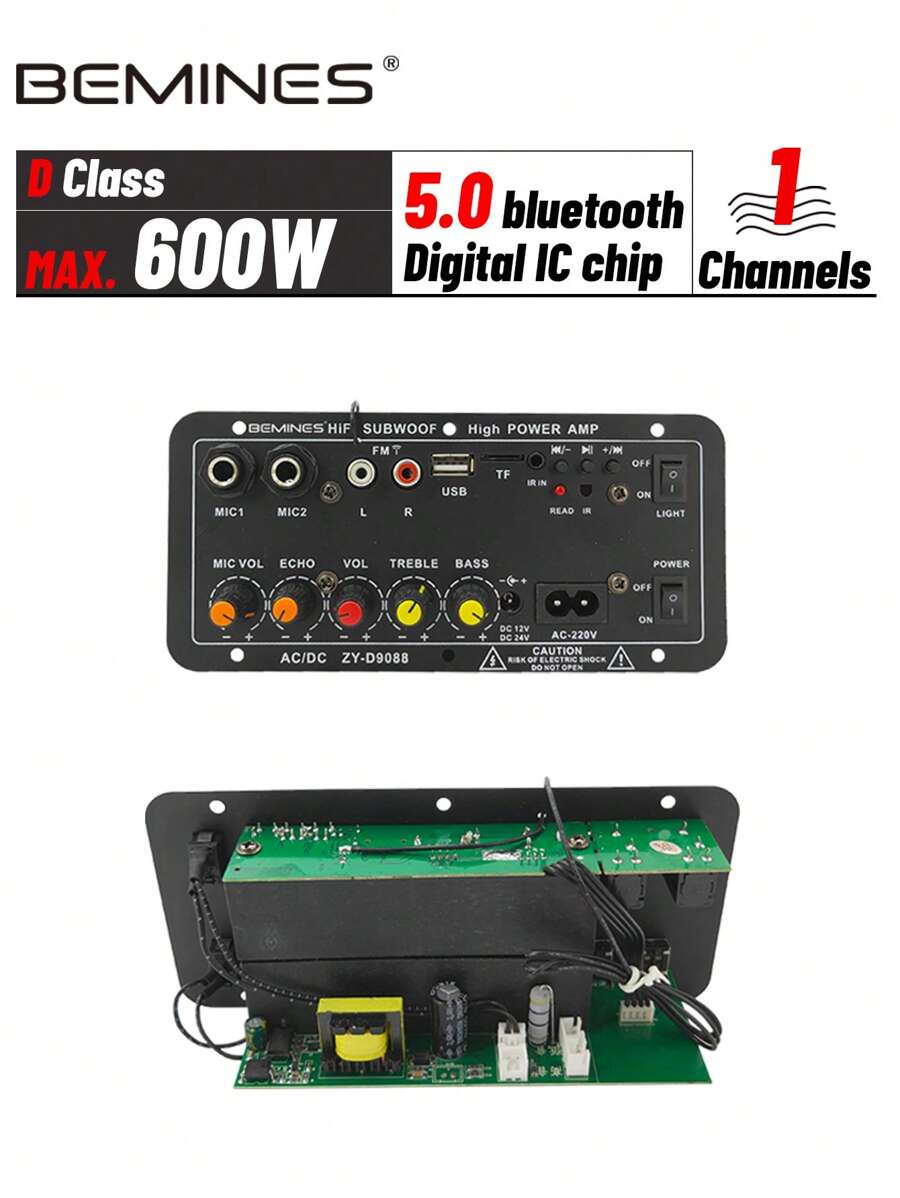 1pc BEMINES D9088 Black 3D Stereo Heat Dissipation Design Car Amplifier ...