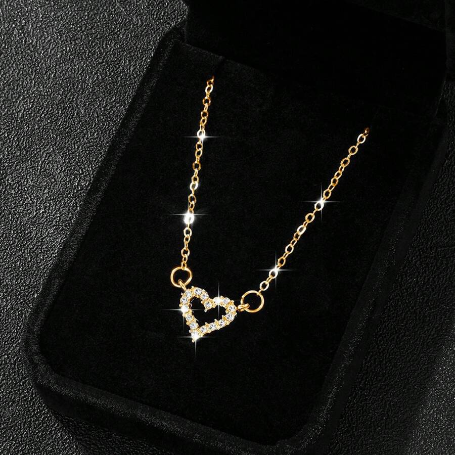 Women's Hollow Out Heart Shape Rhinestone Necklace | SHEIN USA