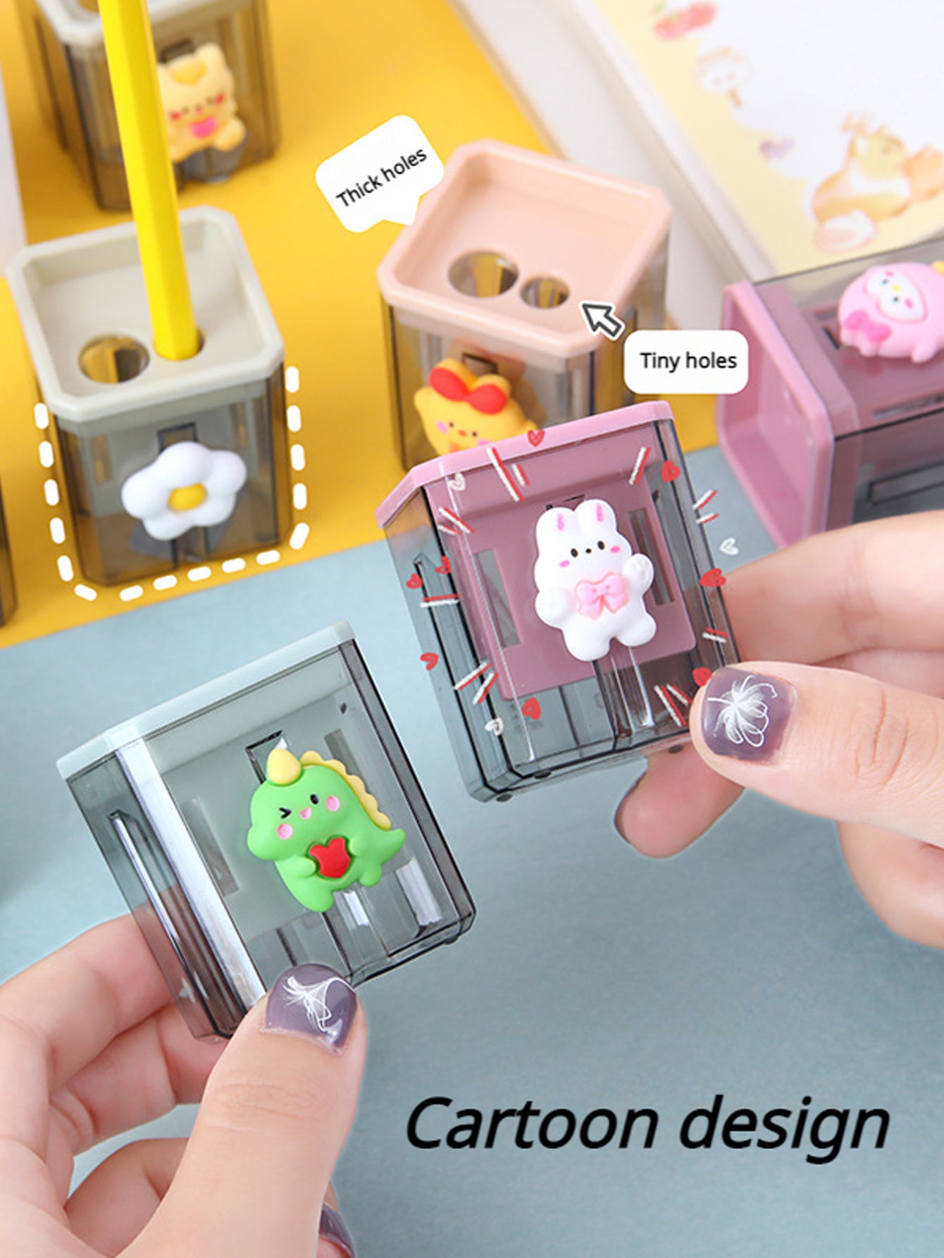 Cute Cartoon Double Hole Pencil Sharpener, Portable & Compact, Suitable ...