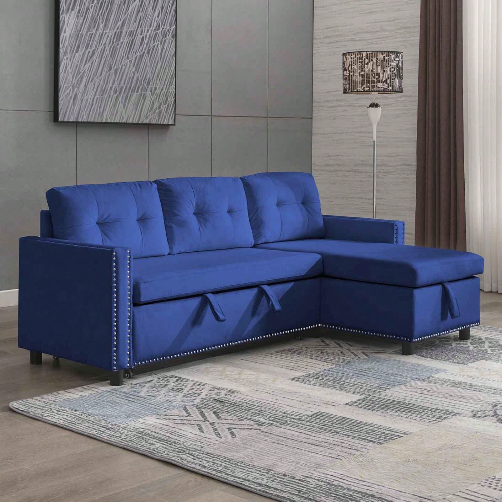 Mjkone Velvet Sectional Sleeper Sofa with Large Chaise Storage ...