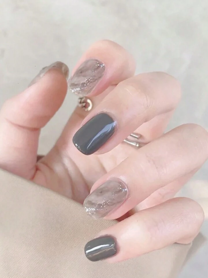 Dark Gray Acrylic Nails