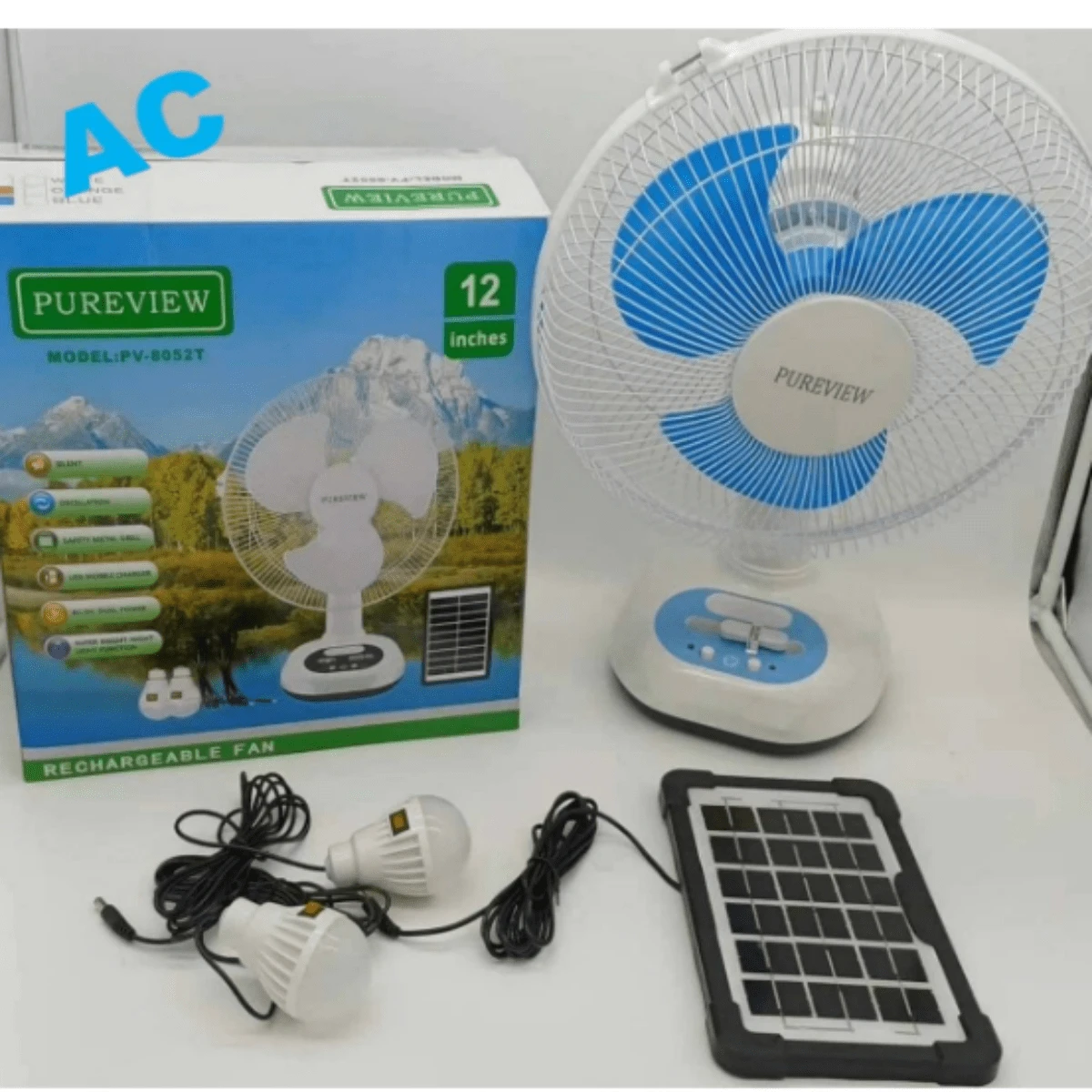 12 Inch Electric Table Fan With Light And Power Bank Function, Portable ...