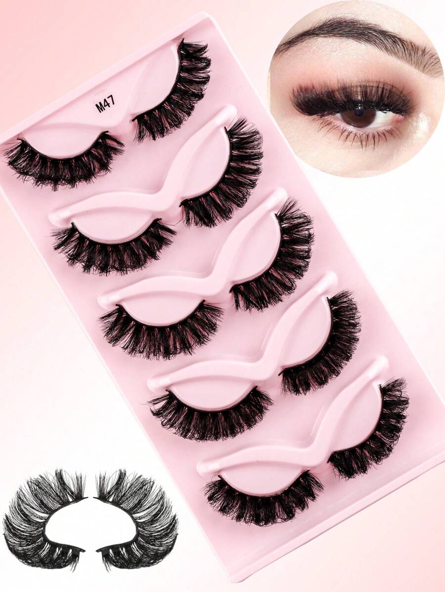 5pairs Dramatic Thick Curly & Soft Faux Mink Strip Eyelashes, 11mm Long ...