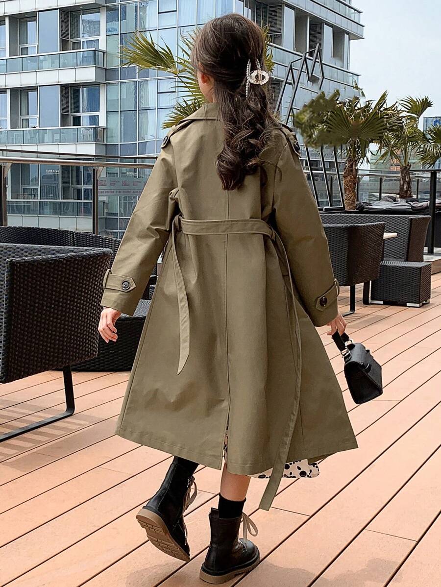 Tween Girls' Solid Color Long Trench Coat For Autumn | SHEIN EUR