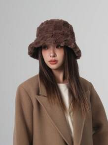 1pc Women's Fashionable Coffee Color Checkboard Bucket Hat For Daily ...