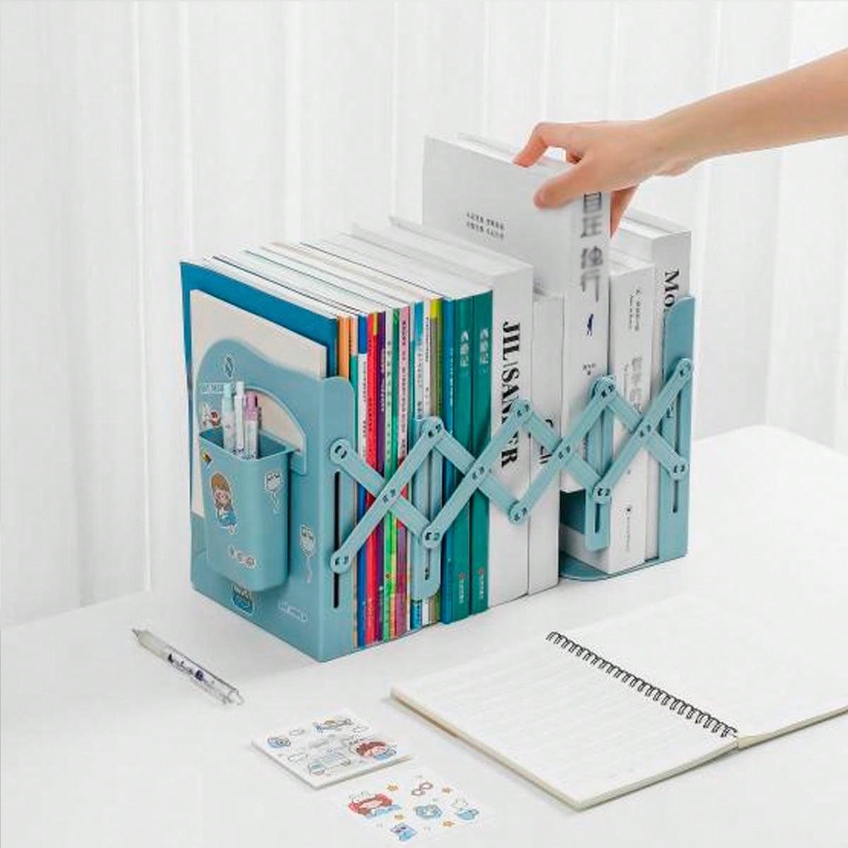 1pc Retractable Bookend With Pen Holder, Desk Book Storage Rack ...