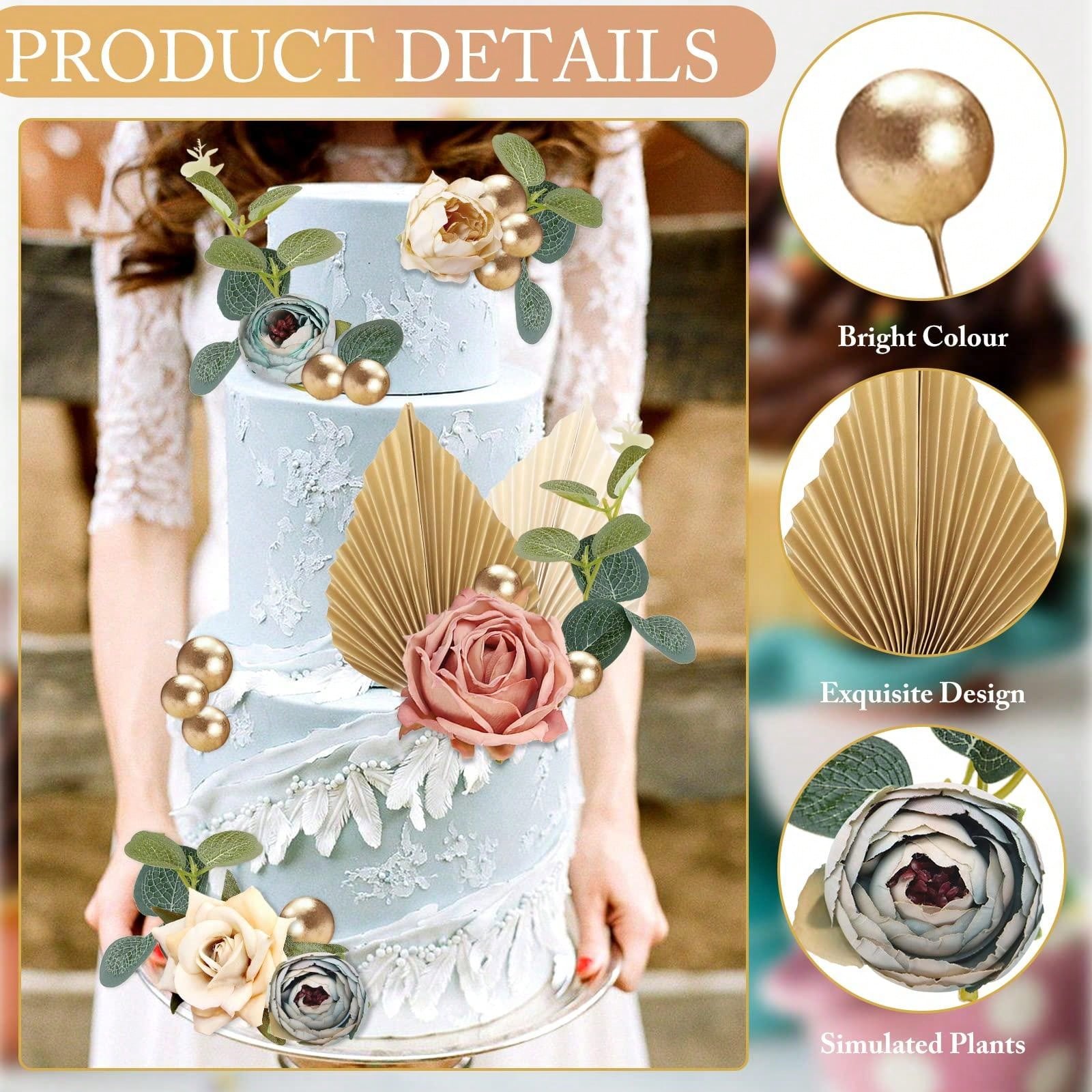 24pcs Cake Decorations Set, Birthday Cake Topper, Artificial Flower ...