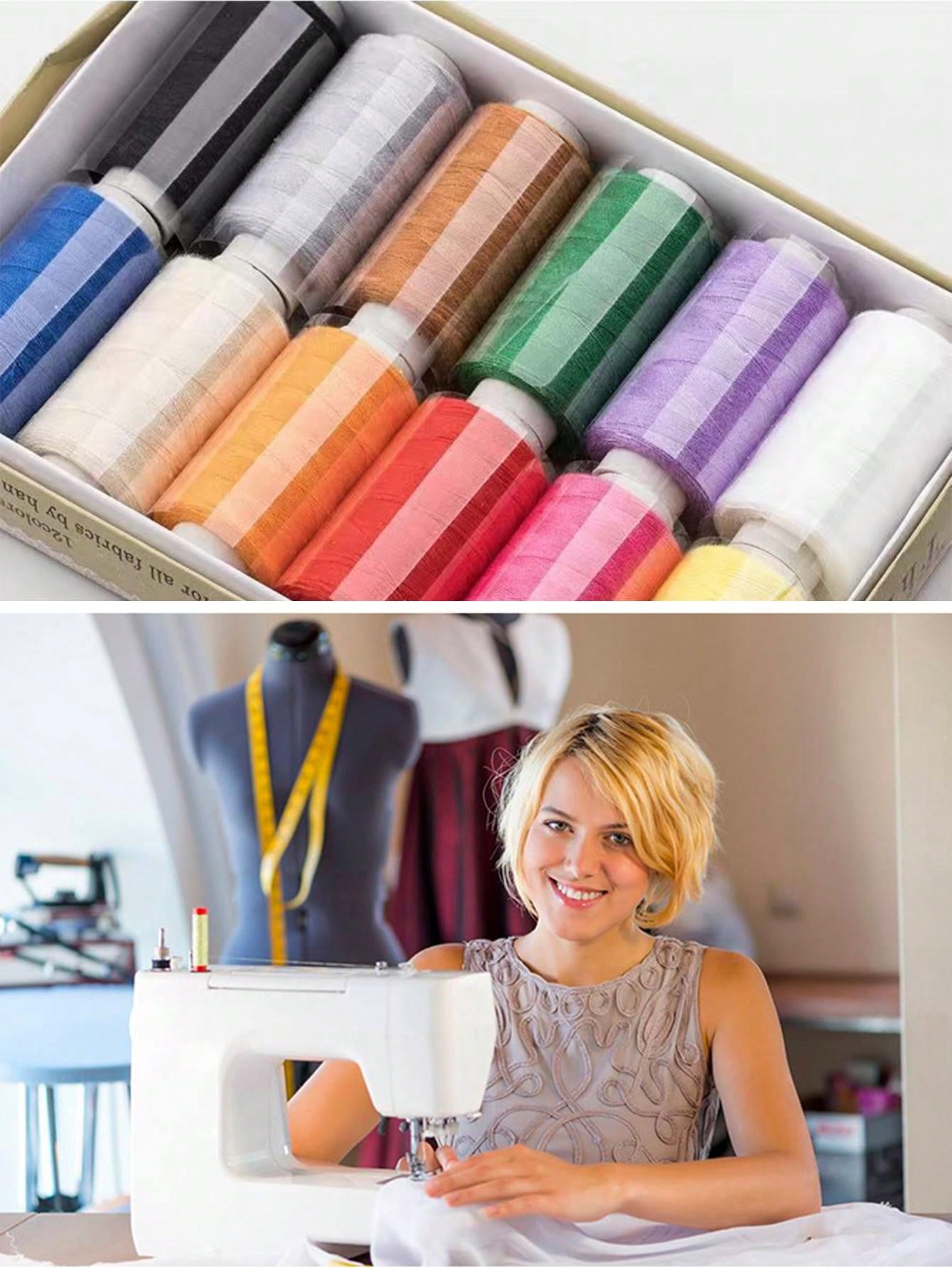 12 Rolls/color 402 Sewing Machine Thread & Hand Sewing Needle & Thread ...