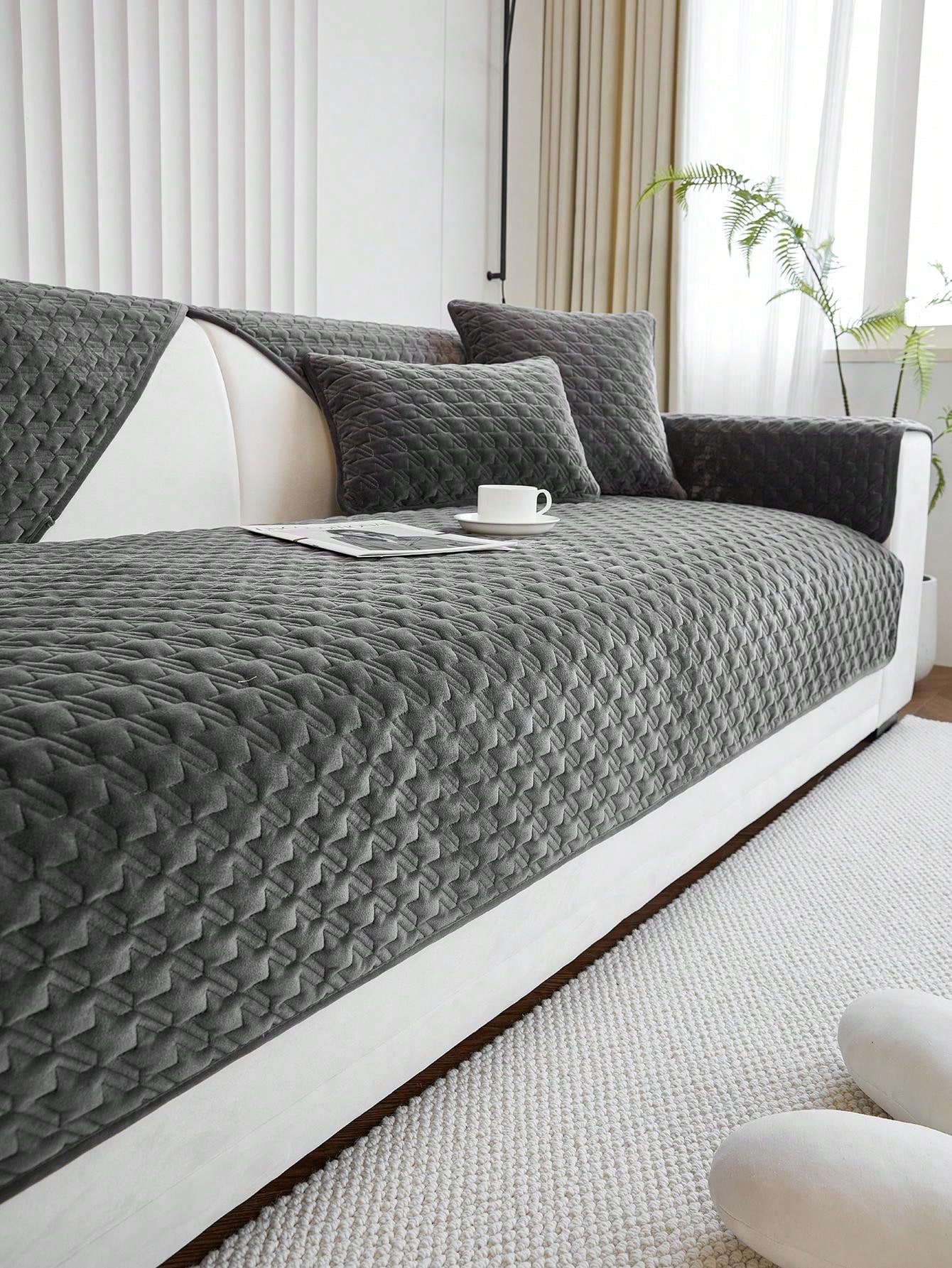 1pc Plush Universal All Seasons Sofa Seat Cushion, Modern Simple Style ...