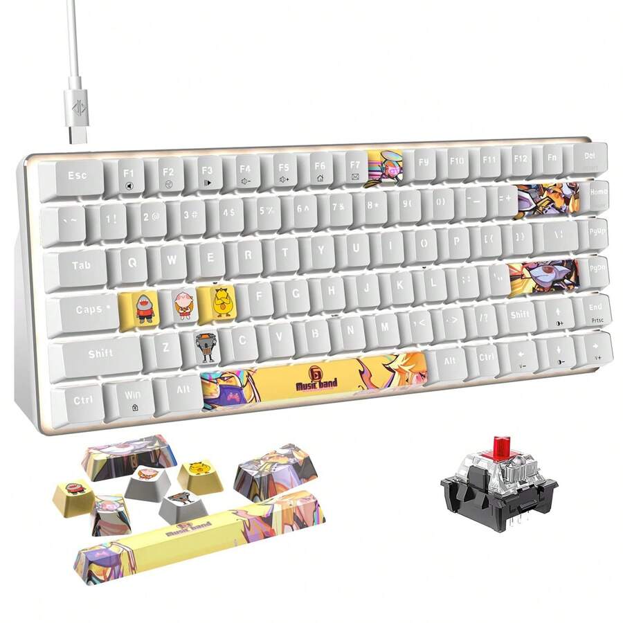 Wired Mechanical Gaming Keyboard Hot-Swappable Compact 82 Keys,9 Dye ...