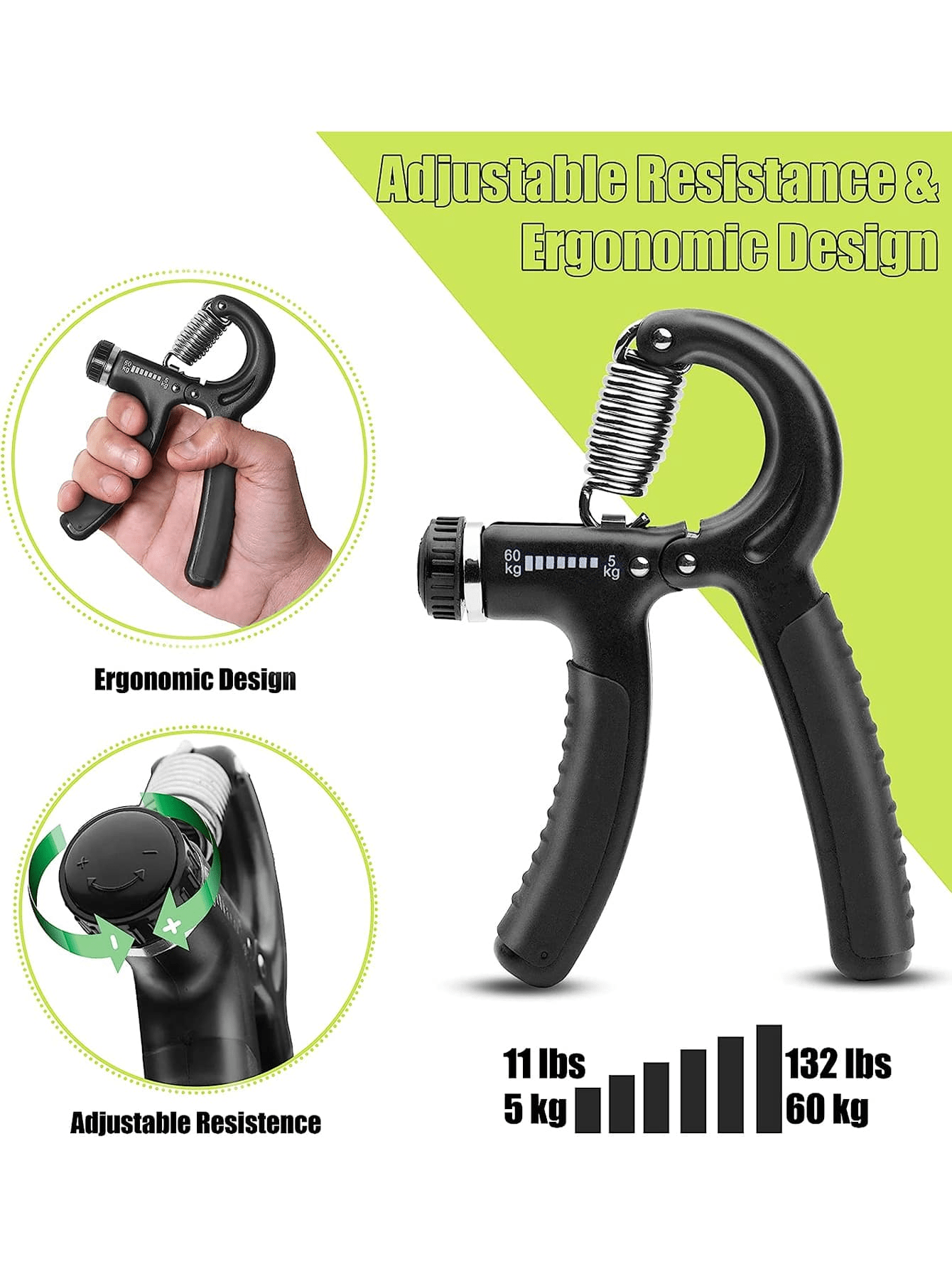 1pc 5-60kg Hand Grip Strengthener - Adjustable Gripper With Stainless ...