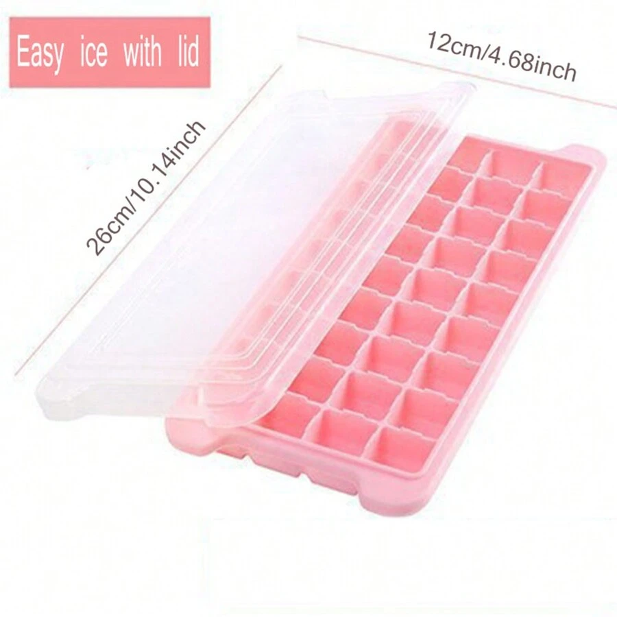 36 Grids Pink Ice Cube Tray With Lid Silicone Ice Mold Maker For Family ...
