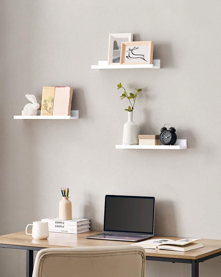 SONGMICS Floating Shelves, Set Of 3 Wall Shelves, For Photo Frames And ...