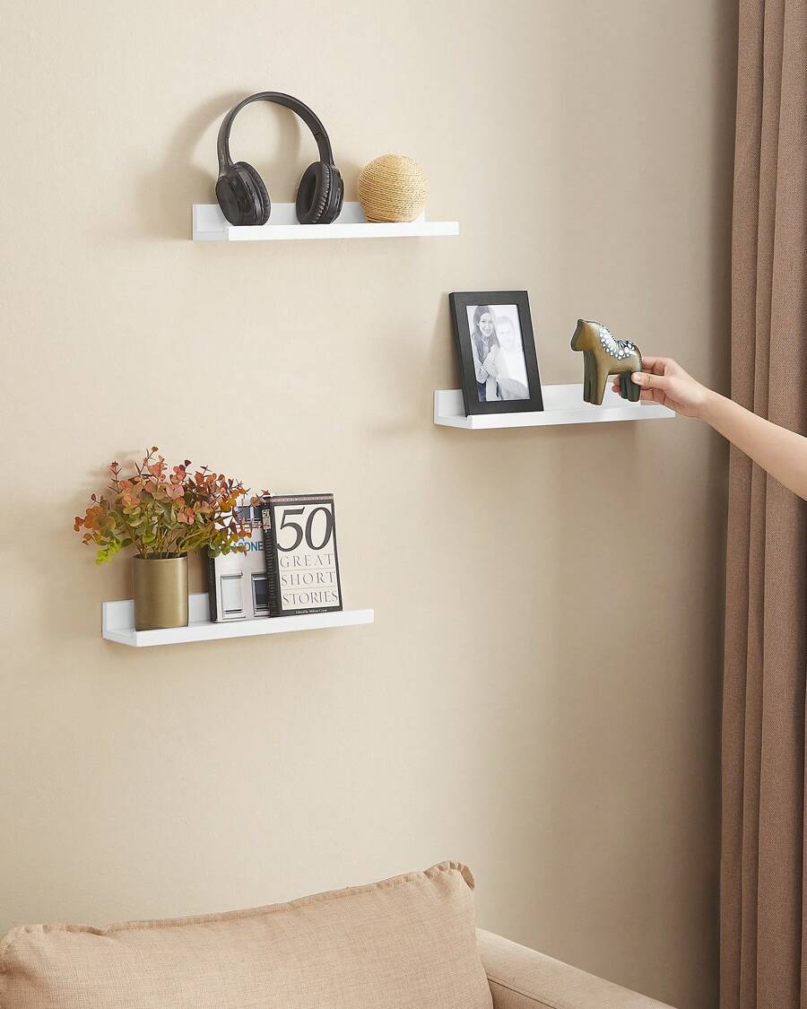 SONGMICS Floating Shelves, Set Of 3 Wall Shelves, For Photo Frames And ...