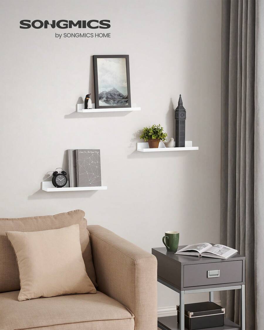 SONGMICS Floating Shelves, Set Of 3 Wall Shelves, For Photo Frames And ...