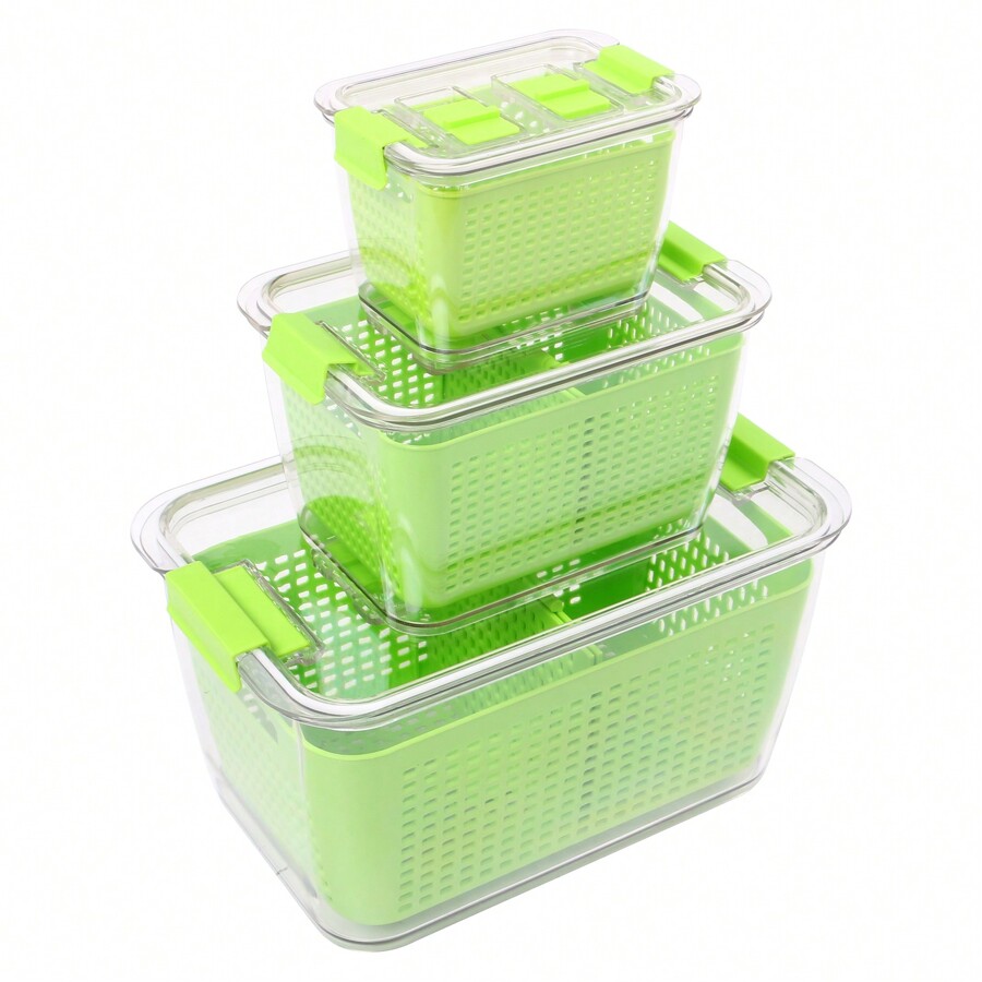 Set of 3 Refrigerator Produce Saver Containers Storage Bins with ...