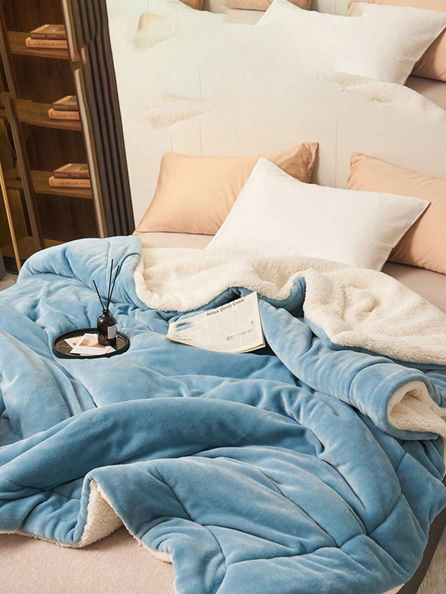 1pc Light Blue Milk Velvet Lamb Wool Blanket For Bed | SHEIN USA