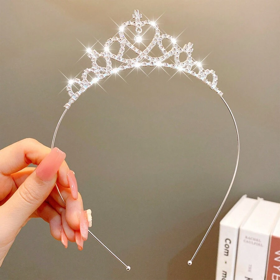 Formal Dress Accessory Tiara, Silver Rhinestone Heart Shaped Tiara ...