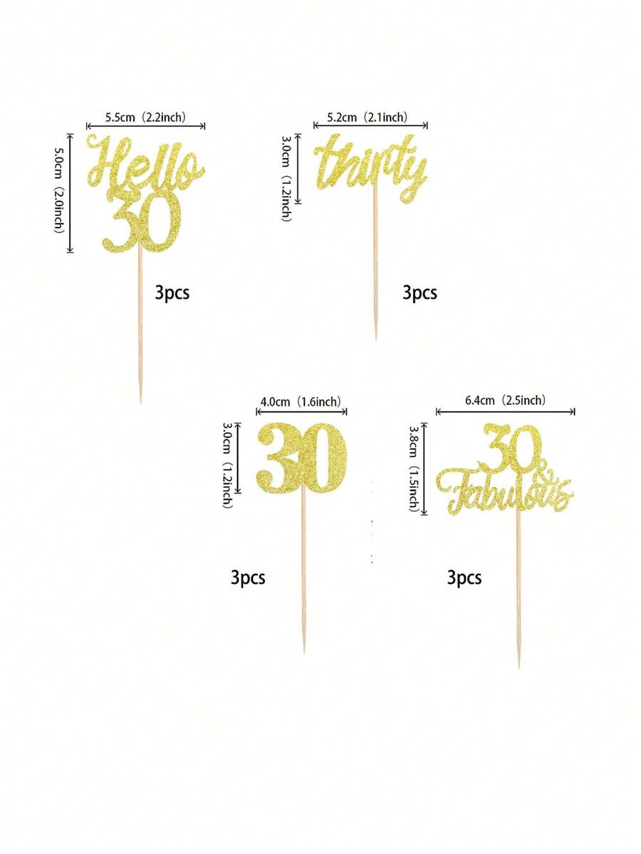 12 Pcs 30th Birthday Cupcake Toppers Hello 30 Cake Topper Thirty 30 ...