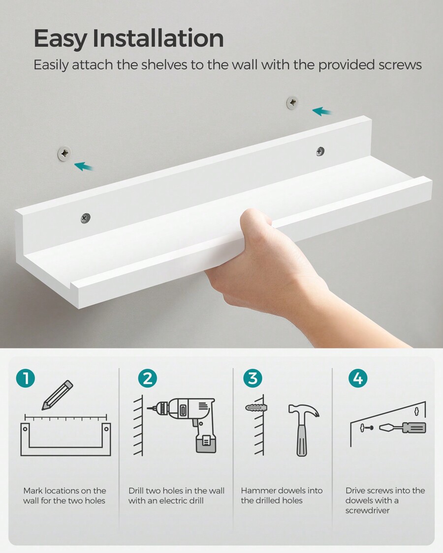 SONGMICS Floating Shelves, Set Of 3 Wall Shelves, For Photo Frames And ...
