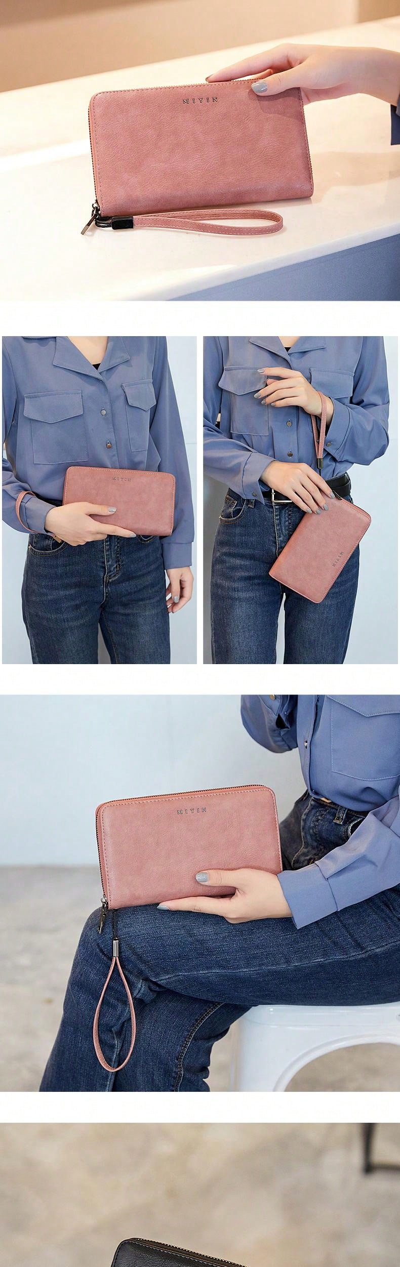Vintage Style Belted Long Wallet, Women's Fashionable Zipper Wallet ...