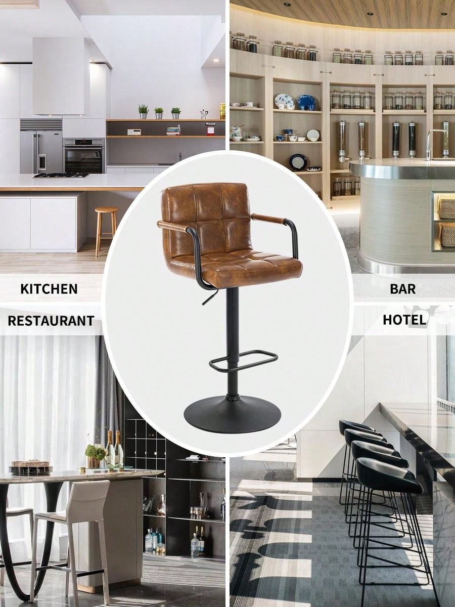 Faux Leather Bar Stools Set of 4 Swivel Adjustable Height Kitchen Stool ...