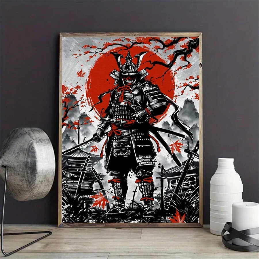 1Pc Frameless Japanese Samurai Ink Canvas Painting Warrior Poster Japan ...