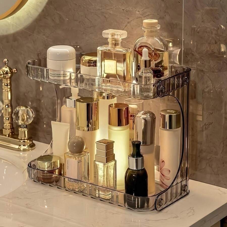 1pc High-Grade Bathroom Vanity Cosmetic Perfume Storage Rack, Two-Layer Storage Shelf For ...