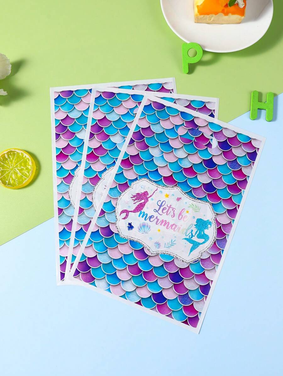 25 Pieces Mermaid Fish Scale Pattern Party Favor Bags For Mermaid Theme ...