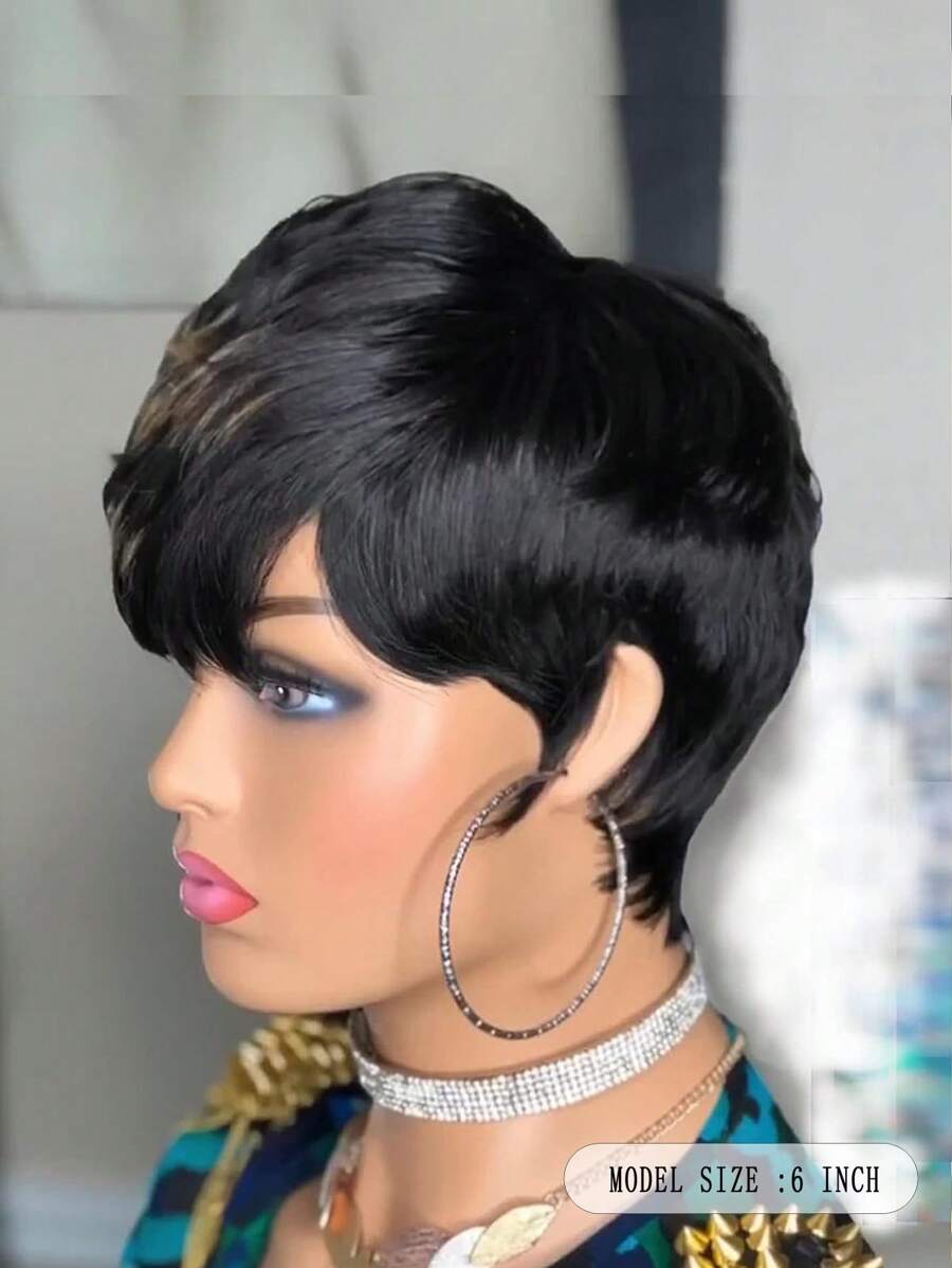 Short Layered Pixie Cut Wigs for Full Machine Wigs (light 1B/30 ...