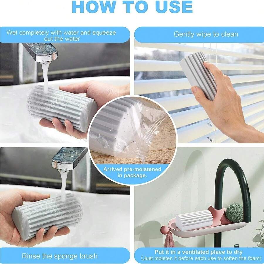 4 Pcs Grey Damp Duster, Magical Dust Cleaning Sponge Baseboard Cleaner ...