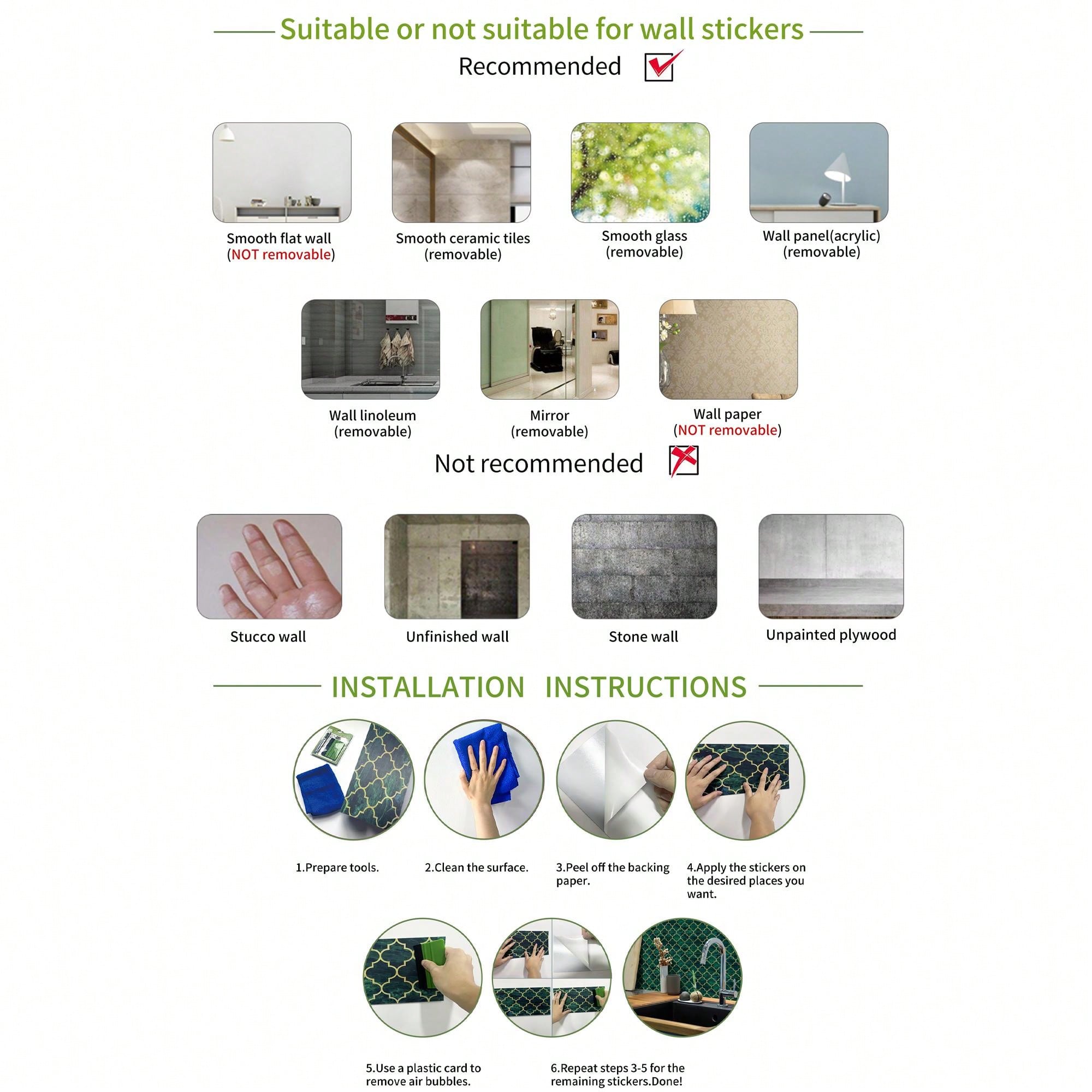 Alwayspon Floor Wall Tile Transfers Sticker Black Line with White ...