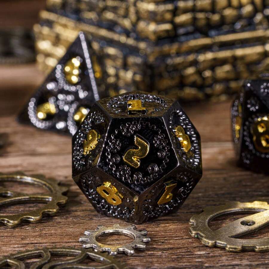 Cusdie 7-Die Metal DND Dice Set, Mechanical Gear Metal Polyhedral D&D ...