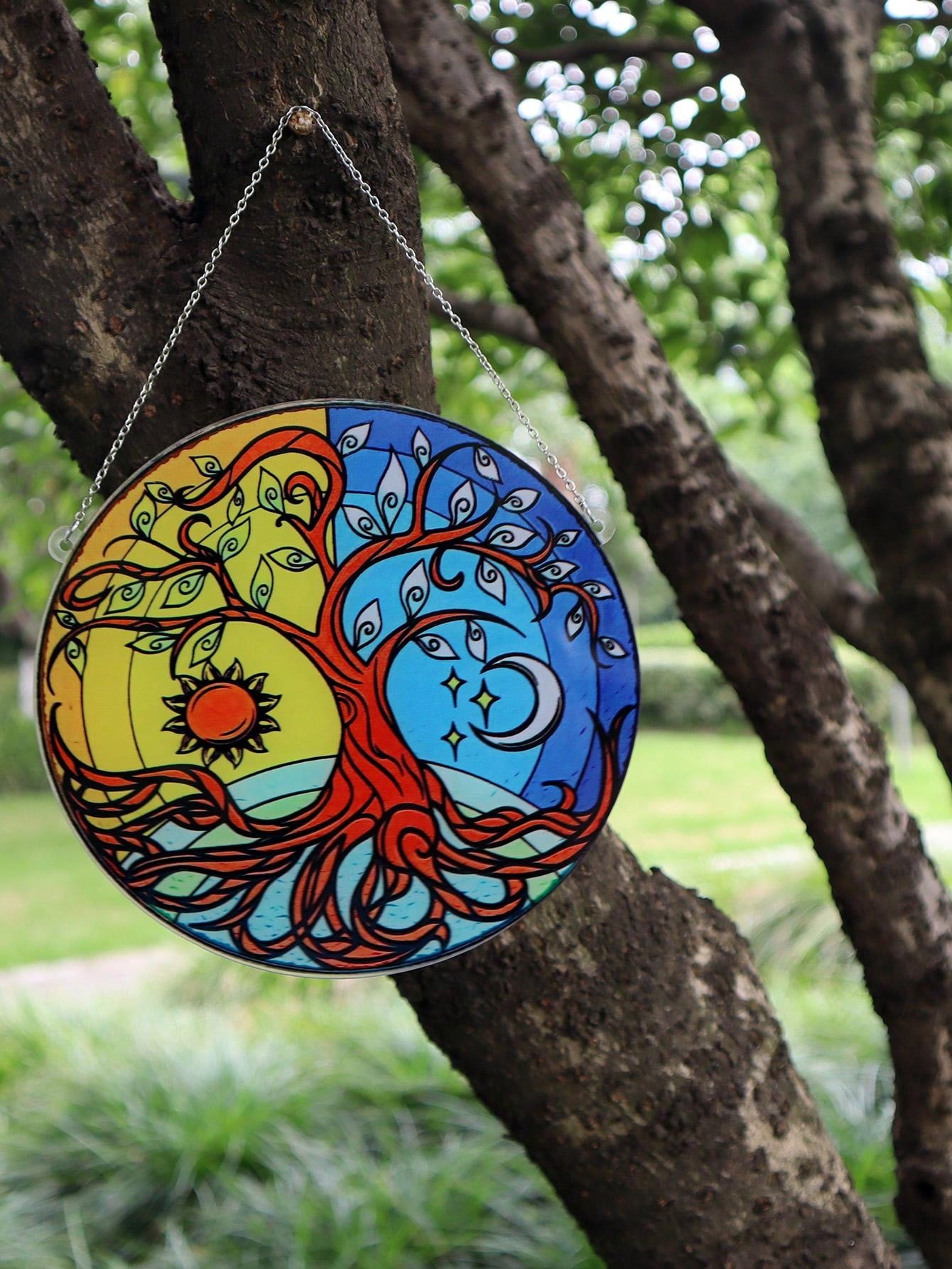 1pc Acrylic Sun, Moon, Tree Of Life & Garden Themed Decoration Pendant ...