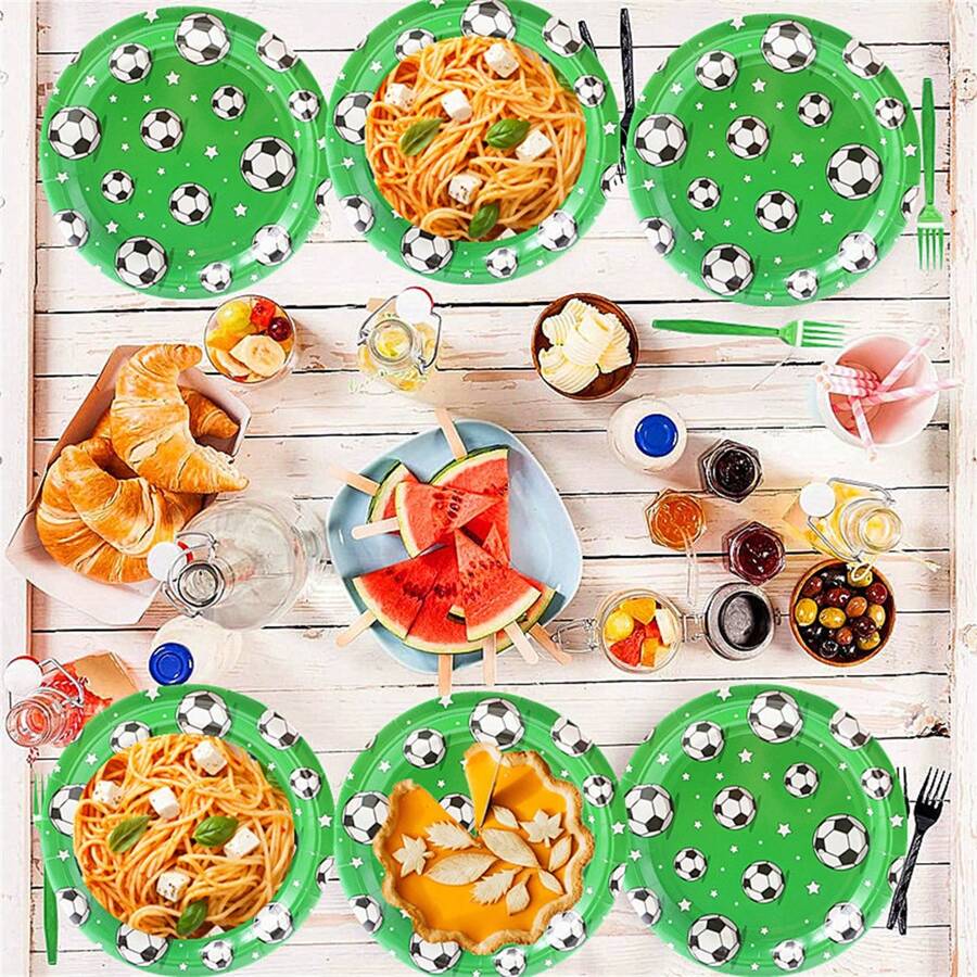 20pcs Green Soccer Party Plates Soccer Birthday Theme Tableware Set ...