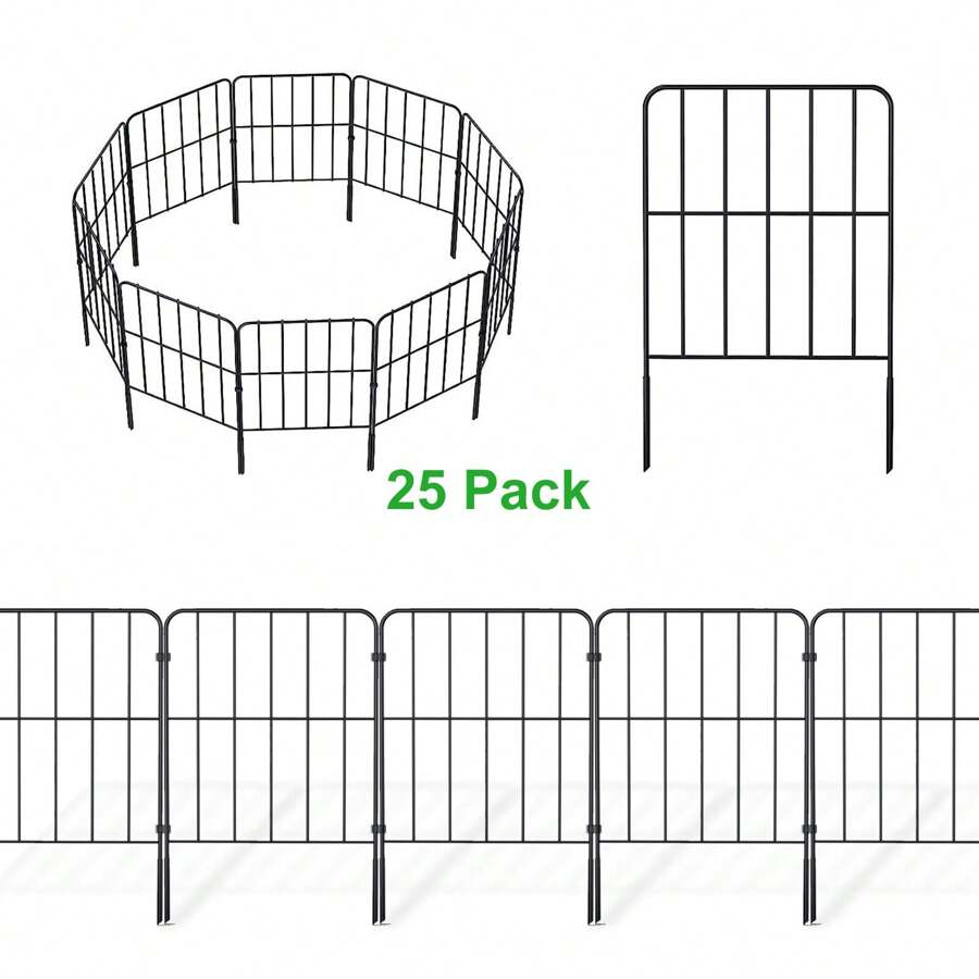 25pcs Black Square Grid Fence Panel For Garden Decoration, Metal Fence ...