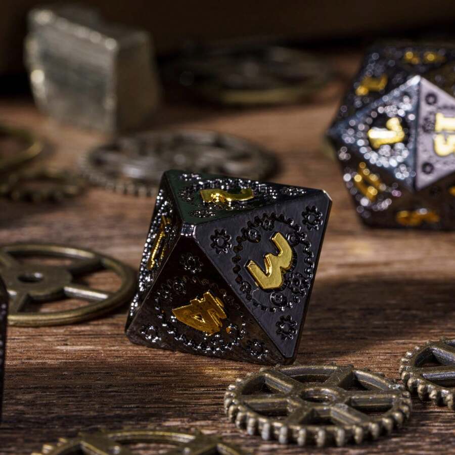 Cusdie 7-Die Metal DND Dice Set, Mechanical Gear Metal Polyhedral D&D ...