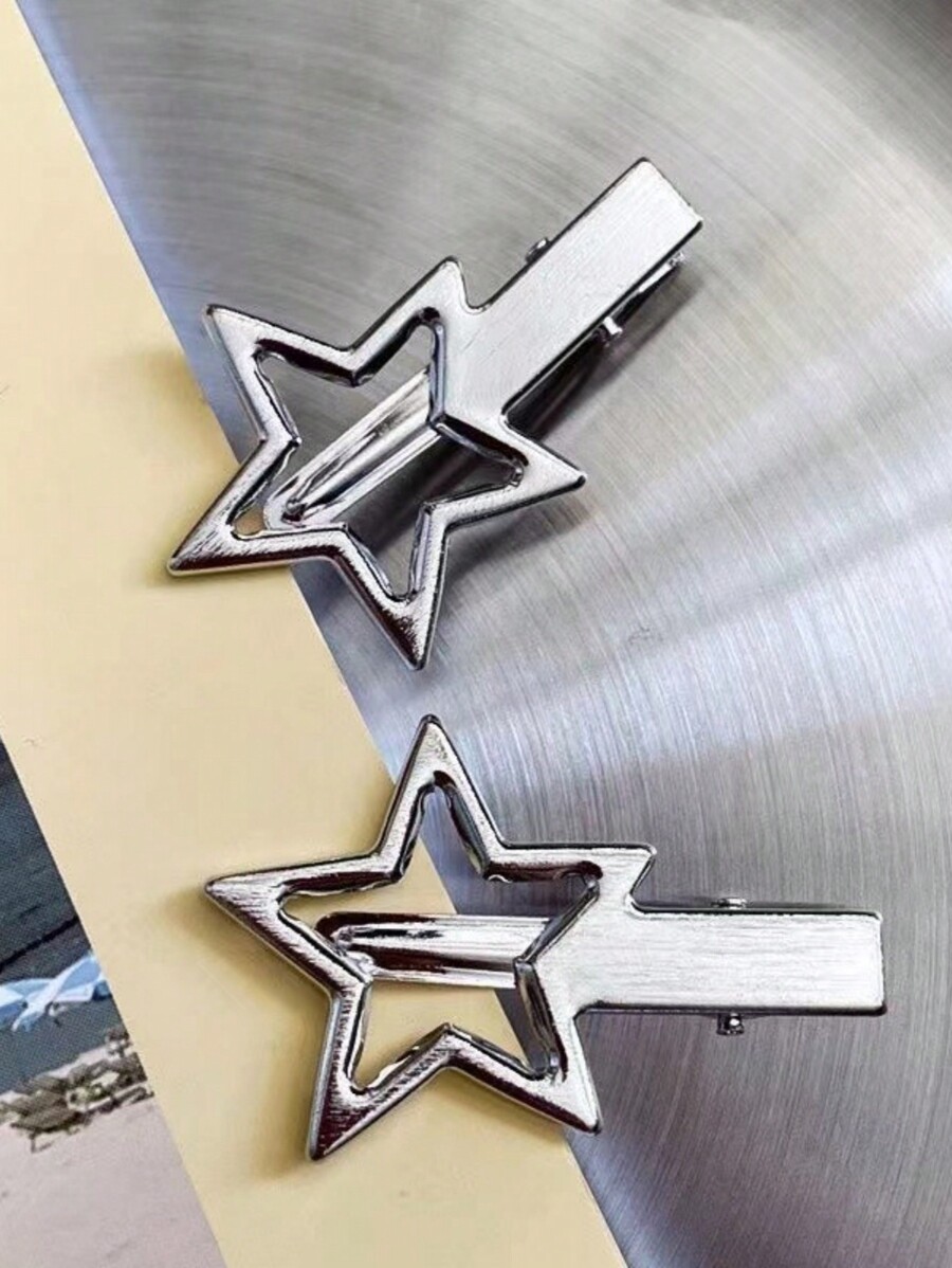 2pcs Stylish Star Shaped Metal Hair Clips For Women, Girls, Alligator ...